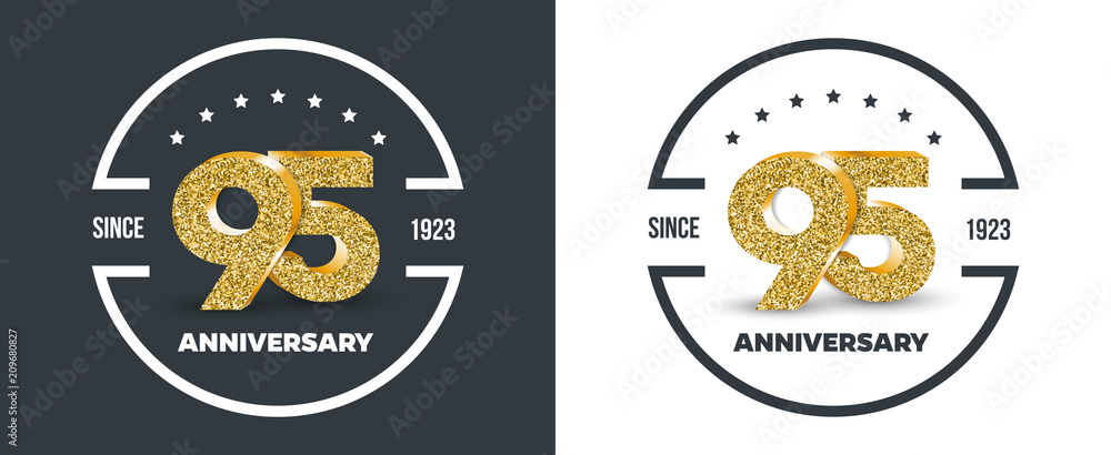 95th Anniversary logo on dark and white background. 95-year anniversary ...