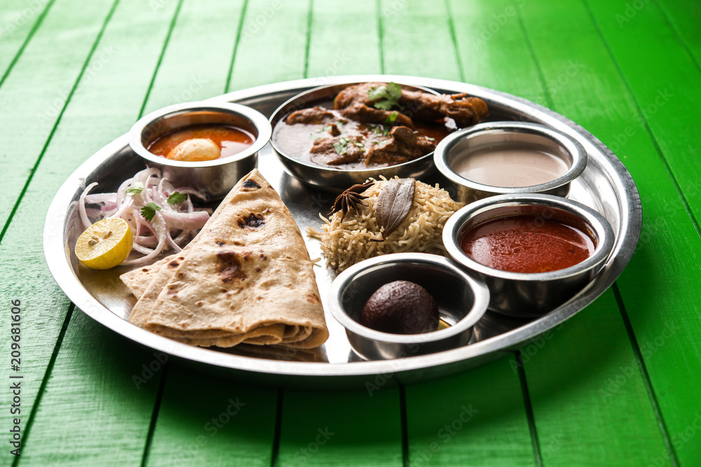 Kolhapuri chicken Thali is a popular Indian/asian food platter consists ...