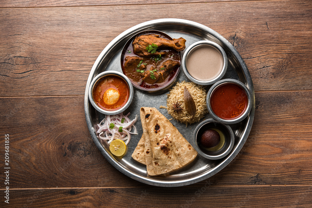 Kolhapuri chicken Thali is a popular Indian/asian food platter consists ...
