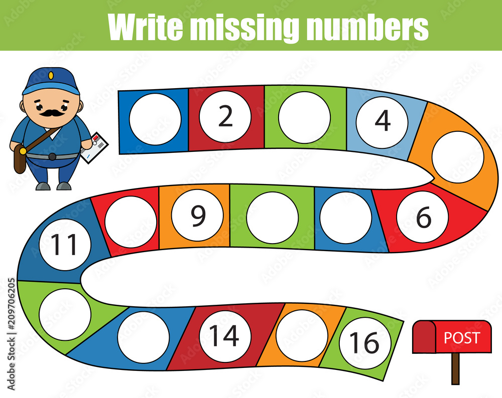 Mathematics educational game for children. Complete the row, write ...