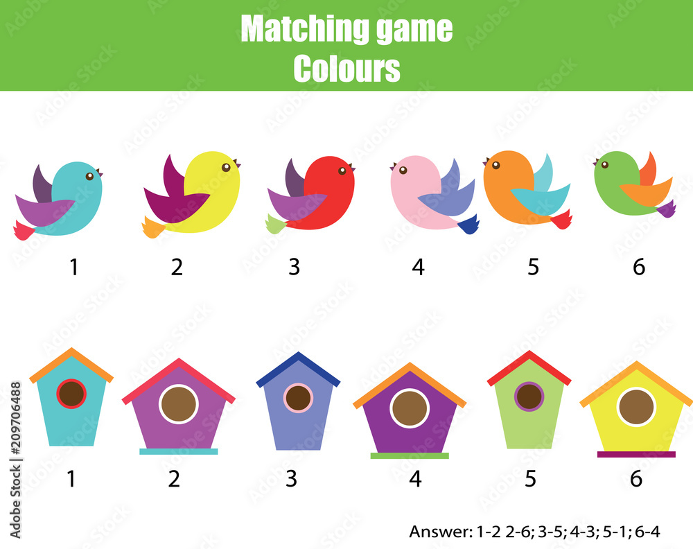 Educational children game. Matching game worksheet for kids. Match by ...