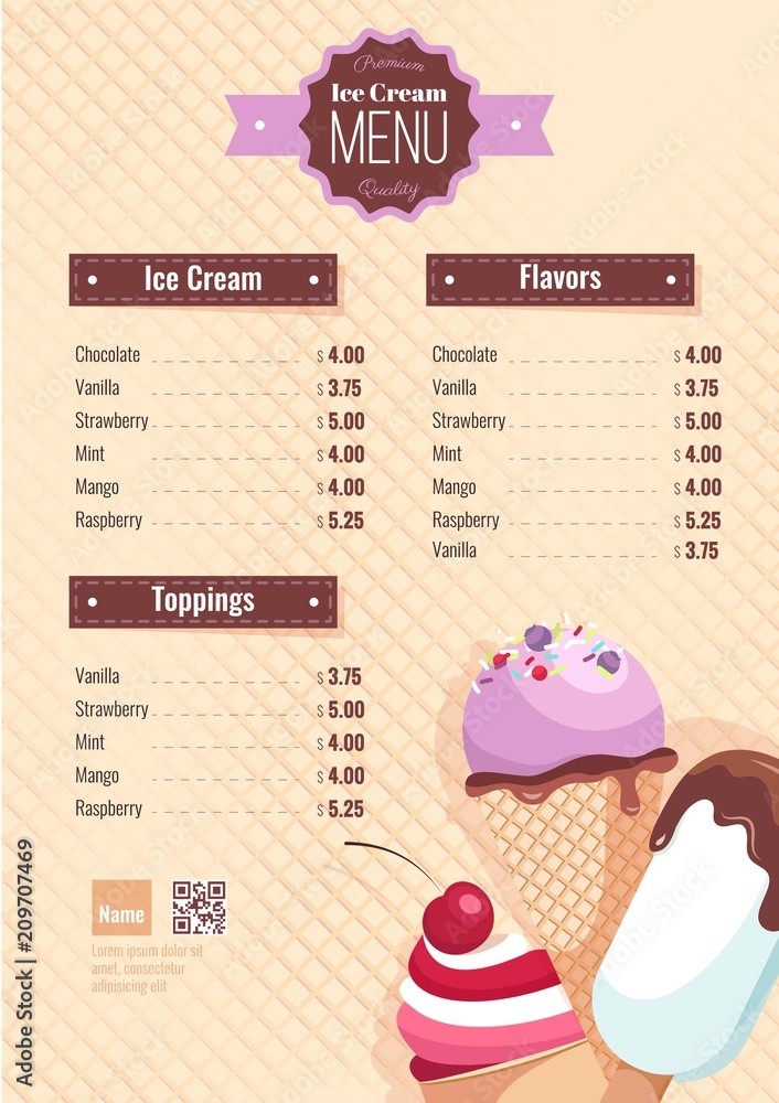 Ice cream menu poster. Vector illustration Stock Vector | Adobe Stock