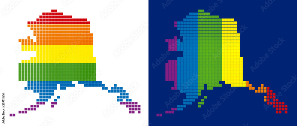 Dotted LGBT Alaska map versions. Vector geographic plans in spectral ...