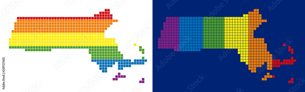 Dot LGBT Massachusetts State map versions. Vector geographic maps in ...