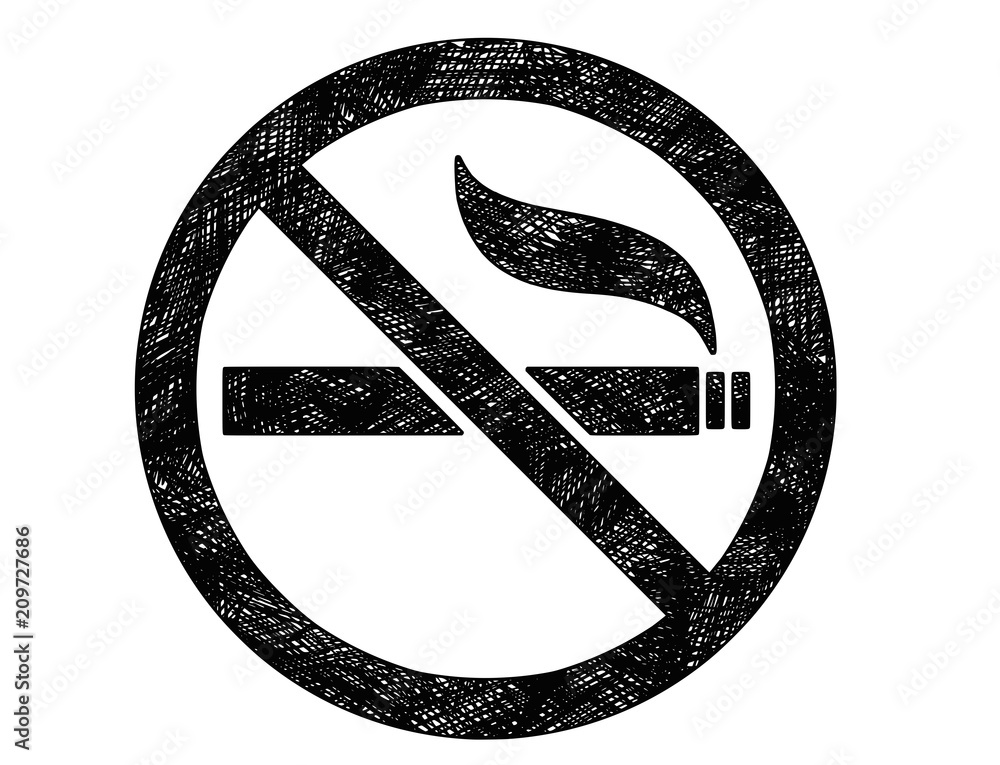 Vector artistic pen and ink drawing illustration of no smoking sign or ...