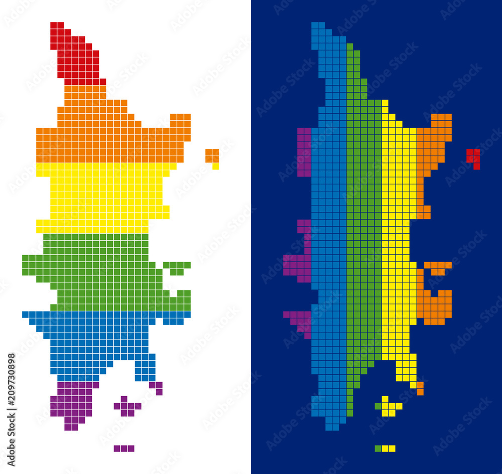 Dot LGBT Phuket map variants. Vector geographic schemes in spectral ...