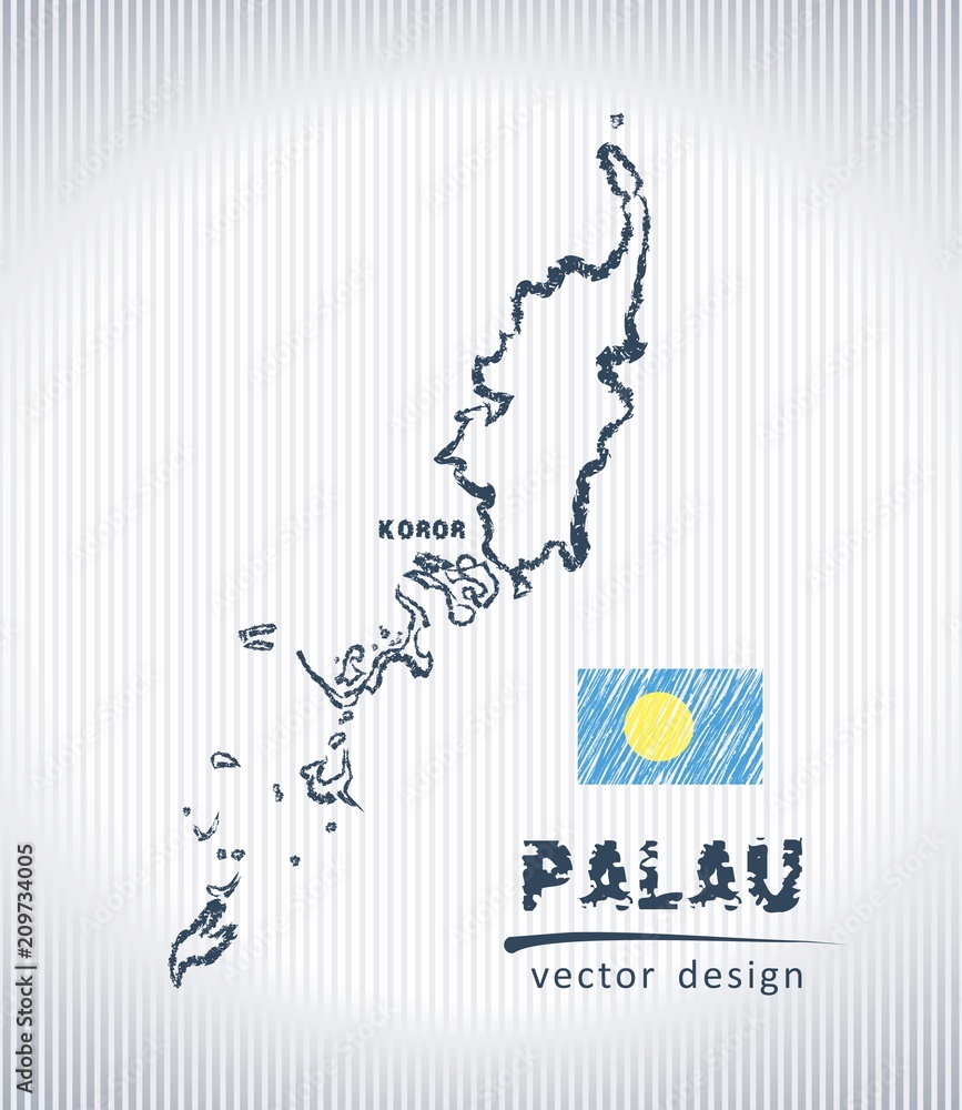Palau vector chalk drawing map isolated on a white background Stock ...