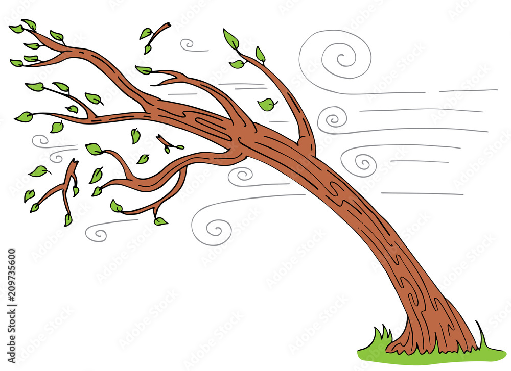 Windy Day Tree Bending Broken Branches Stock Vector | Adobe Stock