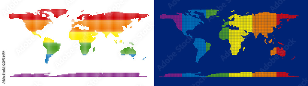 Dotted LGBT world continent map variants. Vector geographic plans in ...