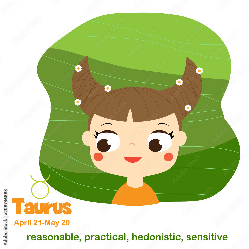 Taurus. Kids zodiac. Children horoscope sign. Astrological symbols in ...