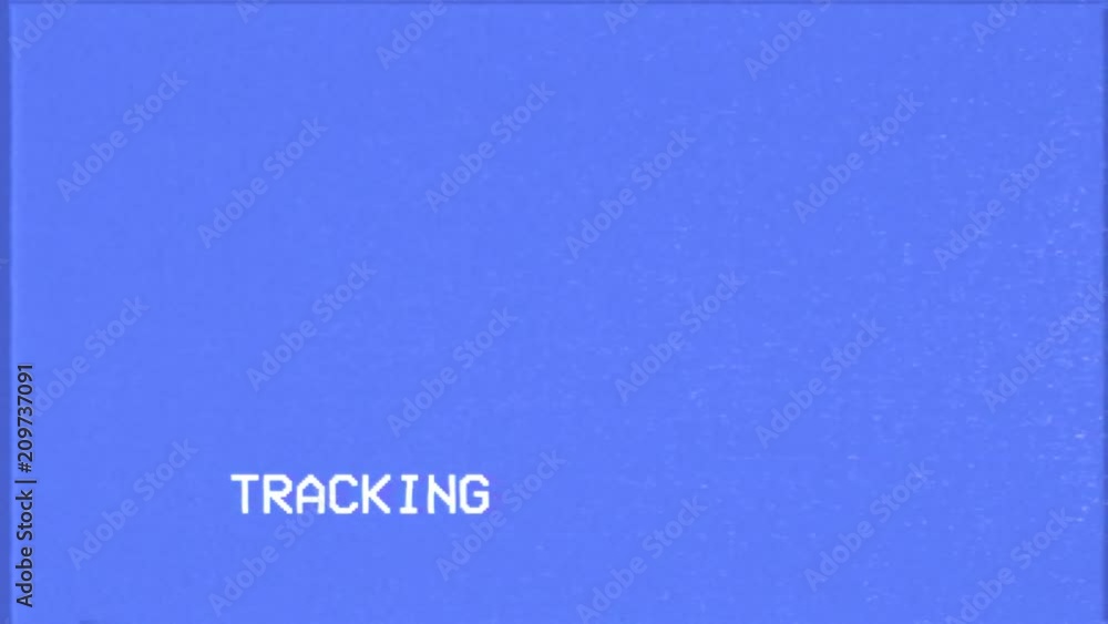 A dull broken VHS tape playing. Blue screen, sixteen-nine factor, with ...