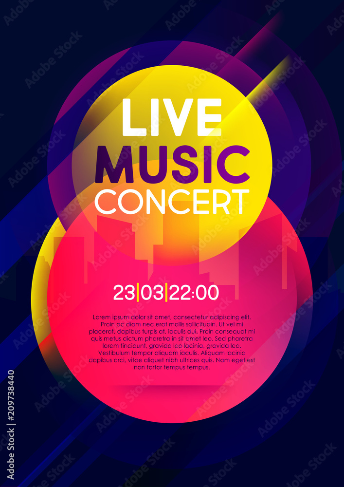 Vertical color music background with silhouette of city, graphic ...