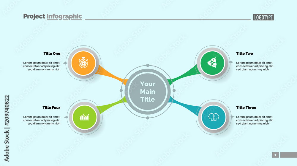 Four option diagram slide template. Business data. Project, mindmap ...