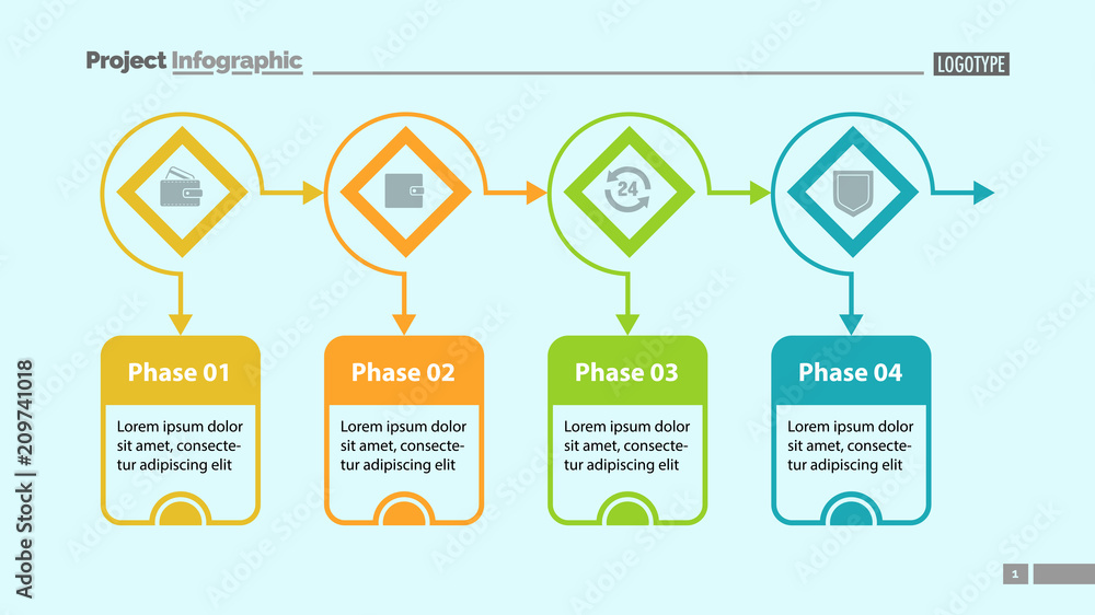 Four options process chart slide template. Business data. Flow, diagram ...