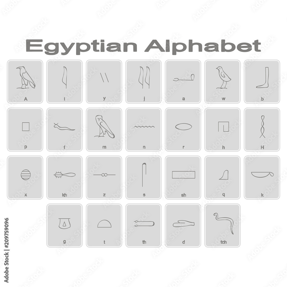 Set of monochrome icons with Egyptian Hieroglyphic Alphabet for your ...
