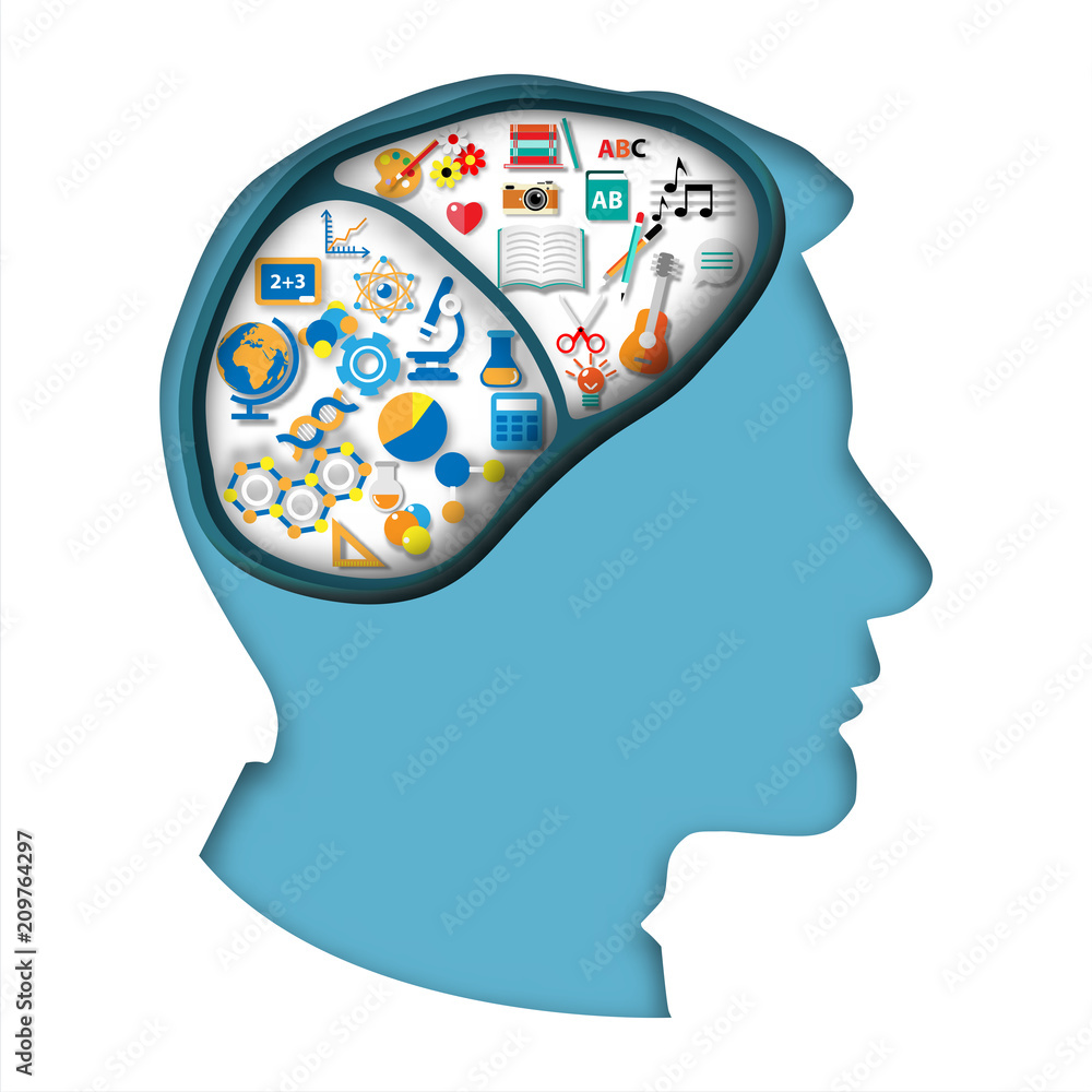 paper art style Left and right hemisphere brain concept vector artwork ...