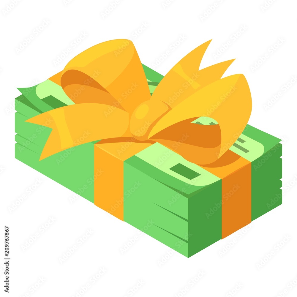 Pack dollars gift icon. Isometric of pack dollars gift vector icon for ...