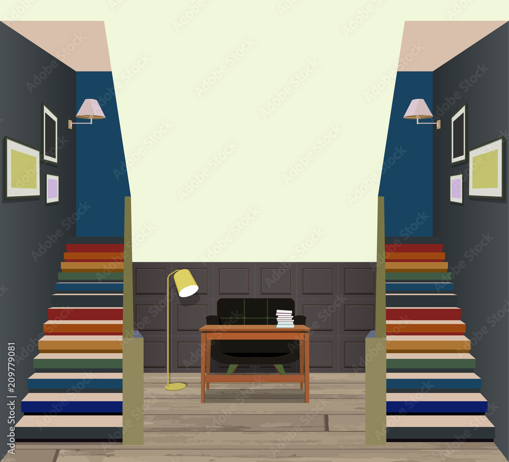 Vintage interior of the hallway with a staircase. Design of modern room ...