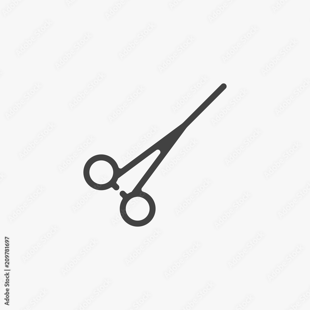 Surgical instruments icons isolated on white. Halstead clamp and ...