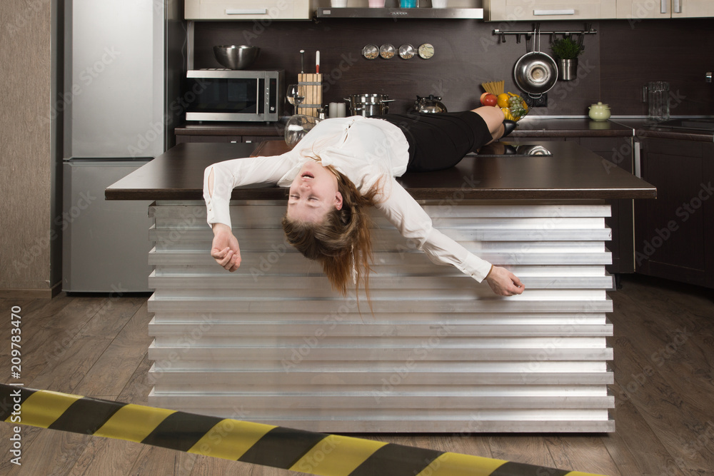 Crime scene with strangled business woman Stock Photo | Adobe Stock