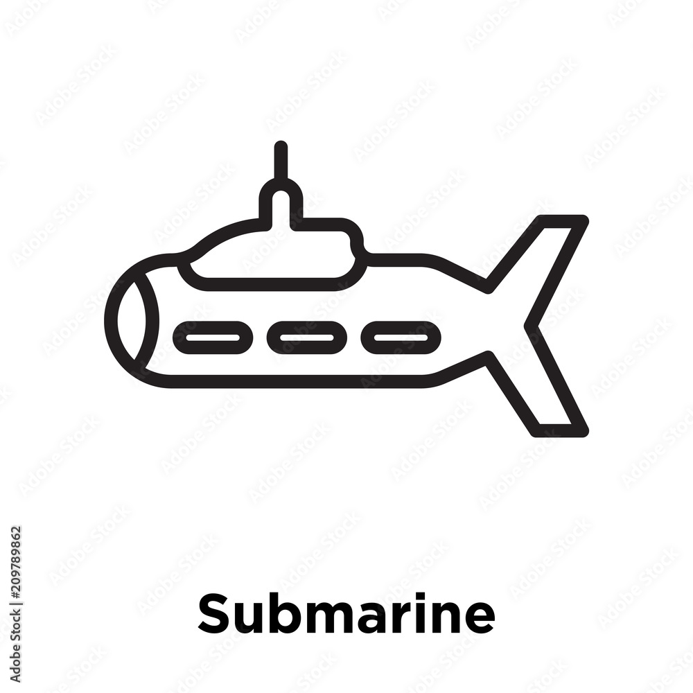 Submarine icon vector sign and symbol isolated on white background, Submarine logo concept ...