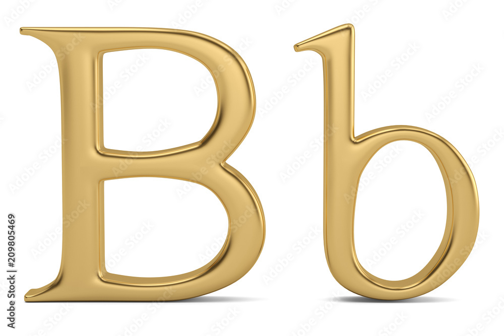 Gold metal b alphabet isolated on white background 3D illustration ...