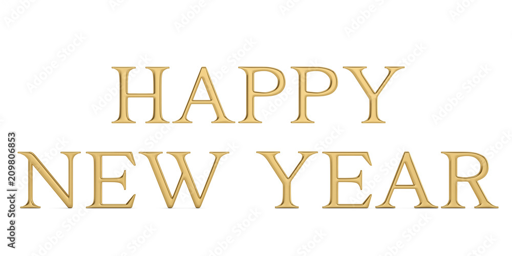 Gold happy new year word isolated on white background 3D illustration ...