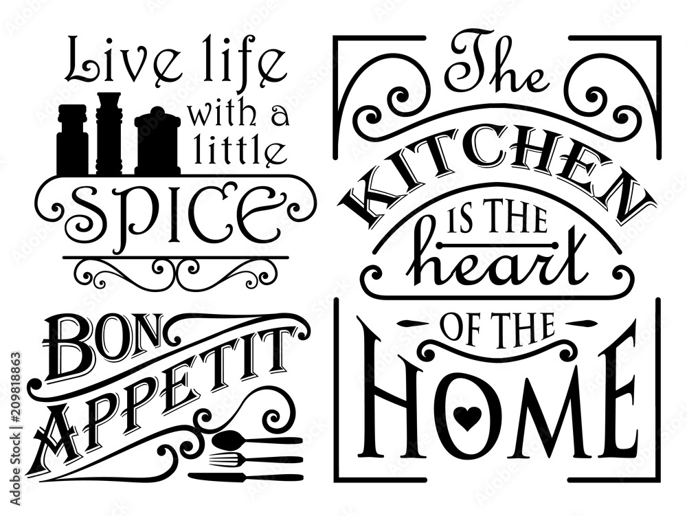 Set of kitchen quote designs Stock Vector | Adobe Stock