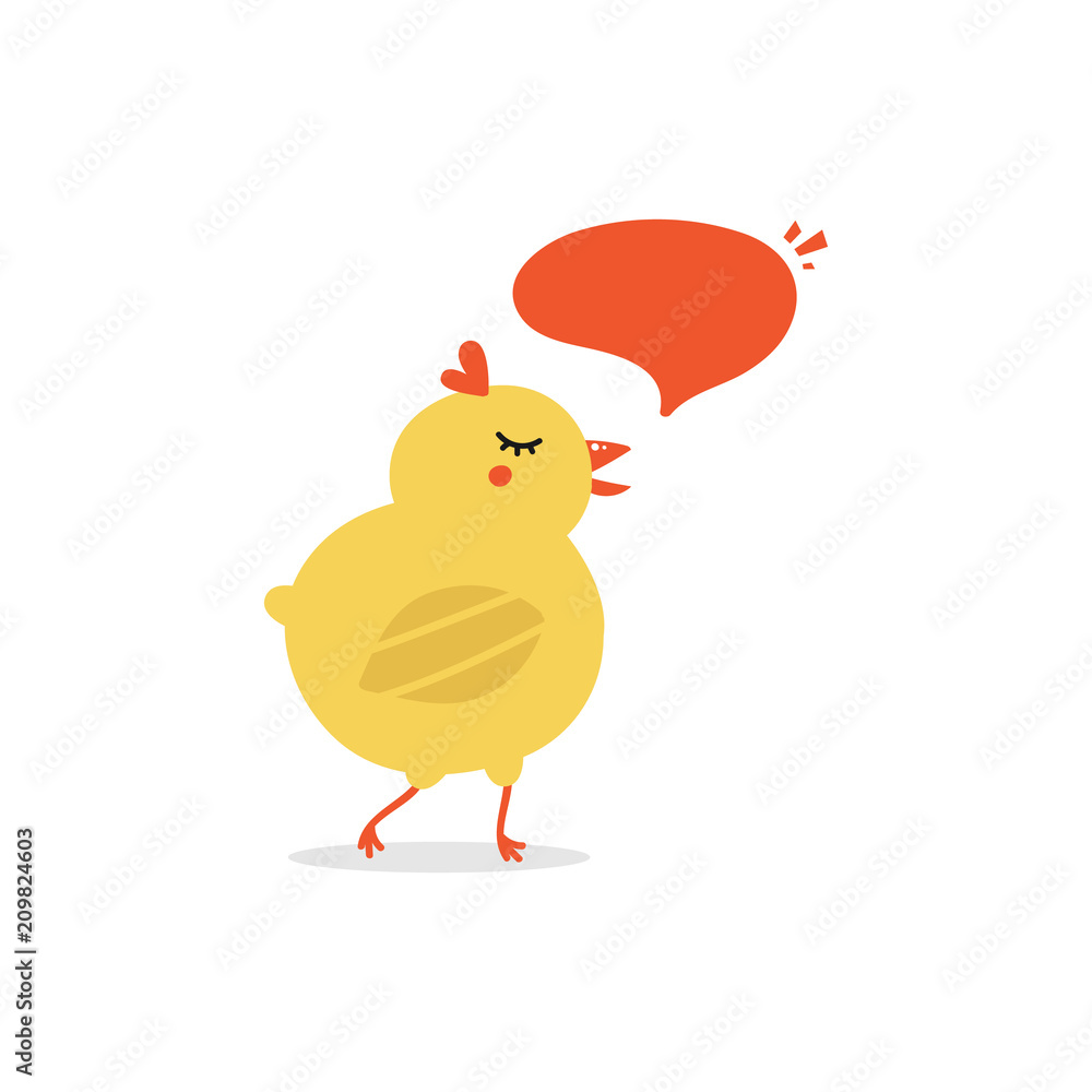 Vector illustration of cute cartoon little chicken character talking ...