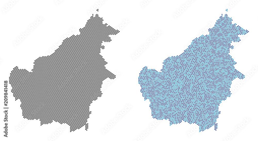 Dot Borneo Island map version. Vector geographic plans in black color ...