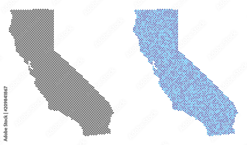 Pixel California map variants. Vector territory schemes in black color ...