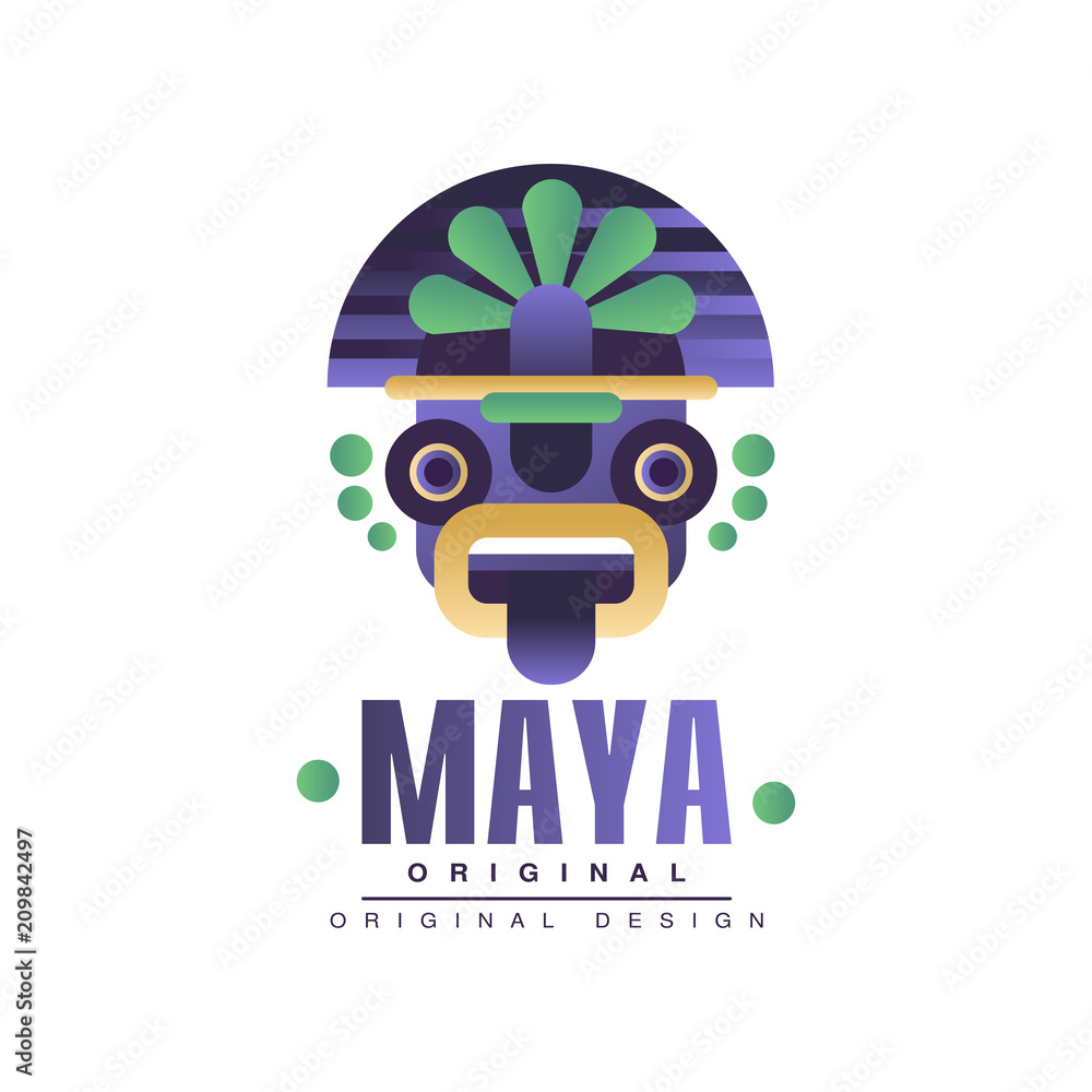 Maya logo original design, emblem with ethnic mask, Aztec sign vector ...