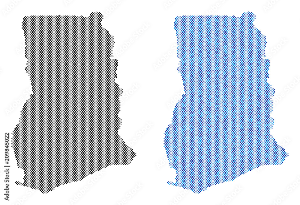 Pixelated Ghana map variants. Vector geographic schemes in black color ...