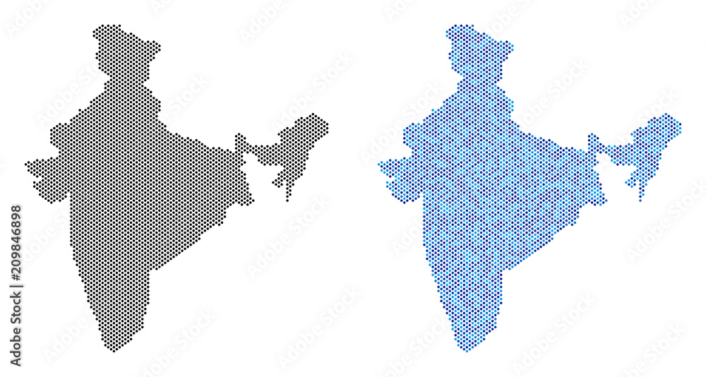 Dotted India map version. Vector geographic plans in black color and ...