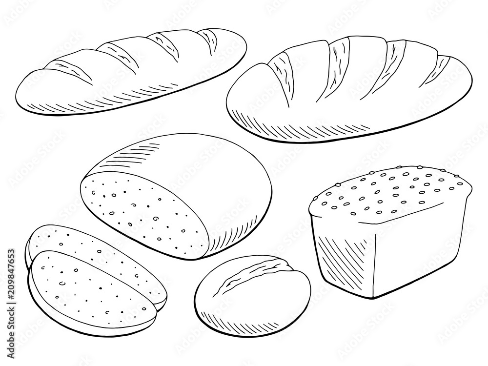 Bread set graphic black white isolated food sketch illustration vector ...