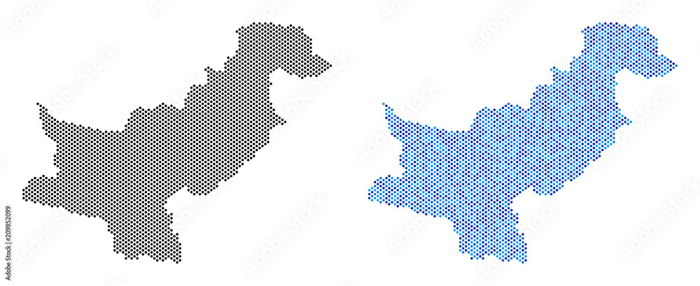 Dot Pakistan map version. Vector geographic schemes in black color and ...