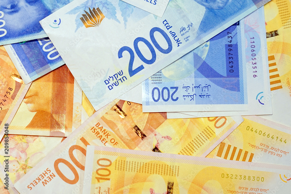 Foto de Israeli money stack of the new Israeli money bills (banknotes ...