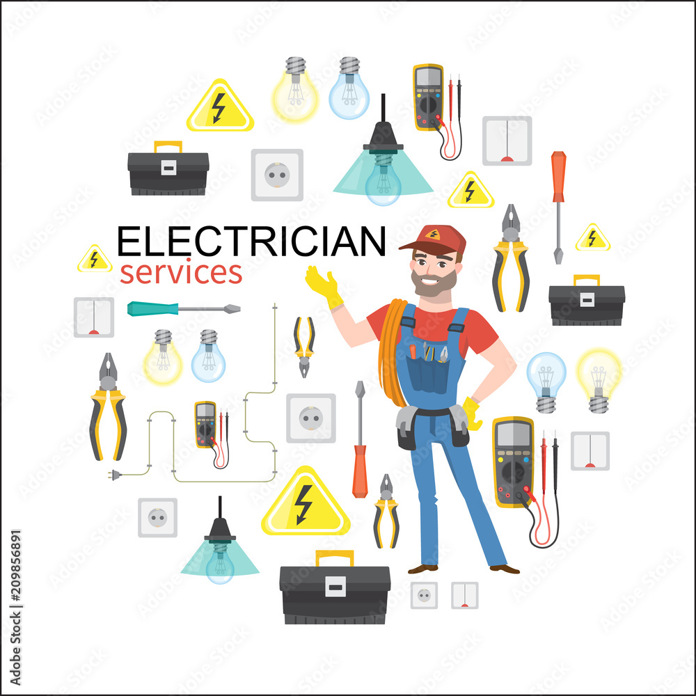 electrician services. Professional electrician infographics electricity ...