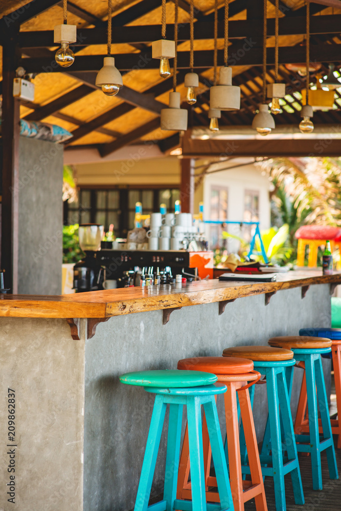 Bar counter on the beach in Samui, Thailand. Stock Photo | Adobe Stock