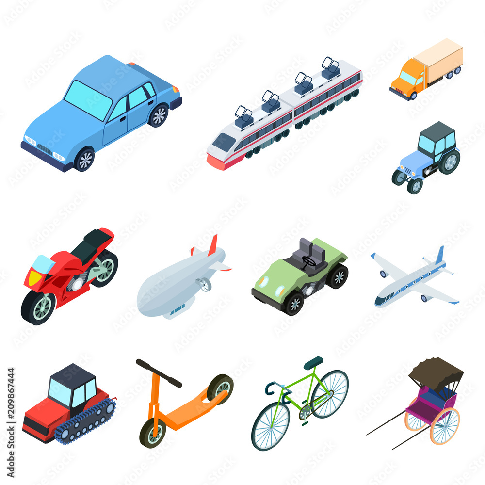 Different types of transport cartoon icons in set collection for design ...