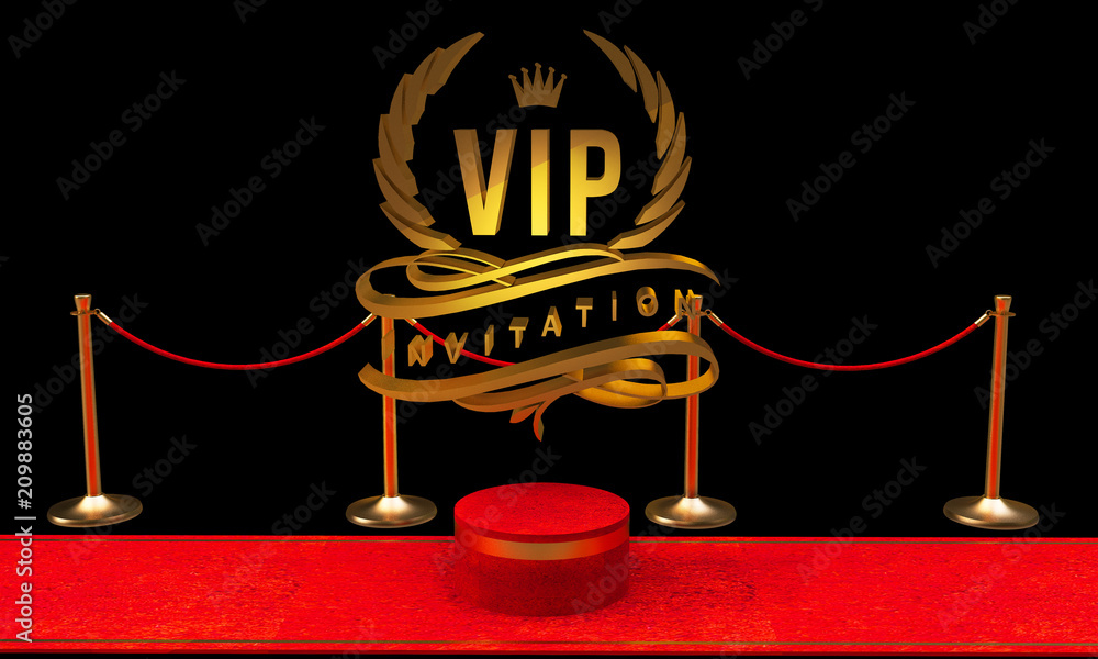 Golden VIP invitation, laurel wreath and flourishes, On black ...