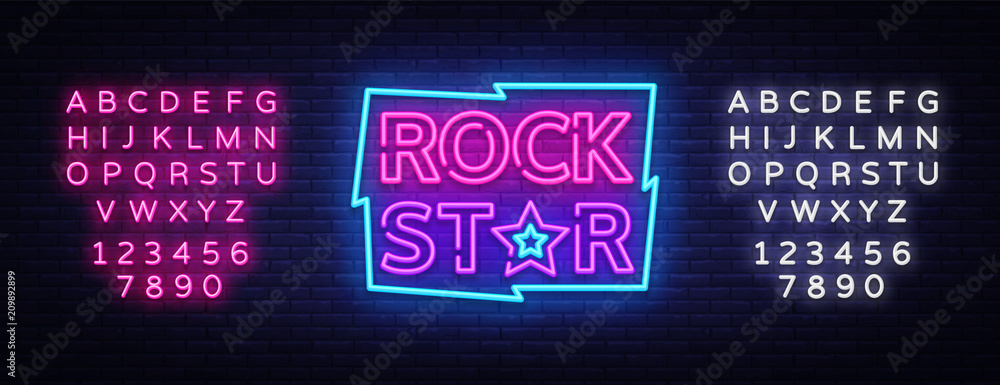 Rock Star Neon Sign Vector Illustration. Design template neon signboard ...