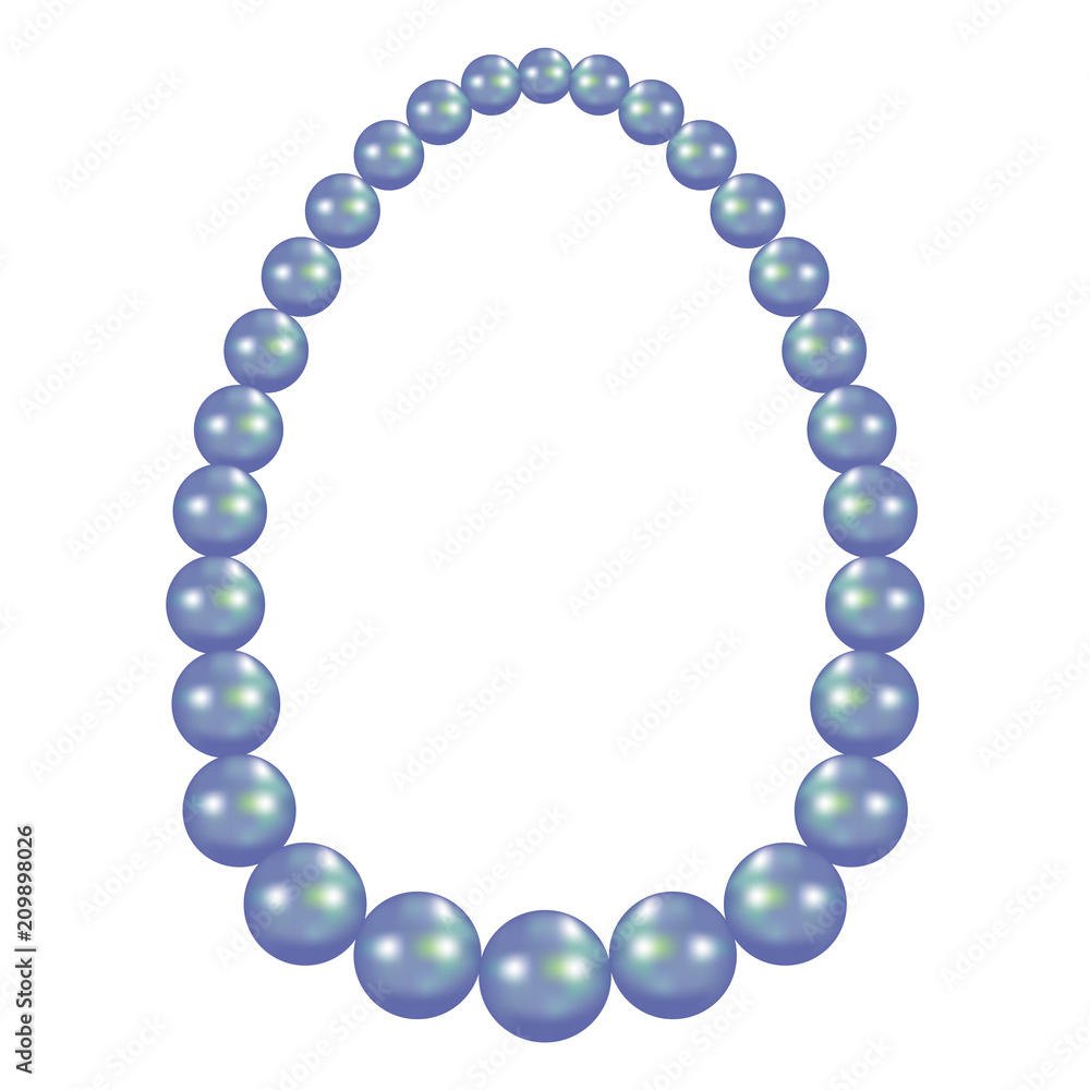 Blue pearl necklace mockup. Realistic illustration of blue pearl ...