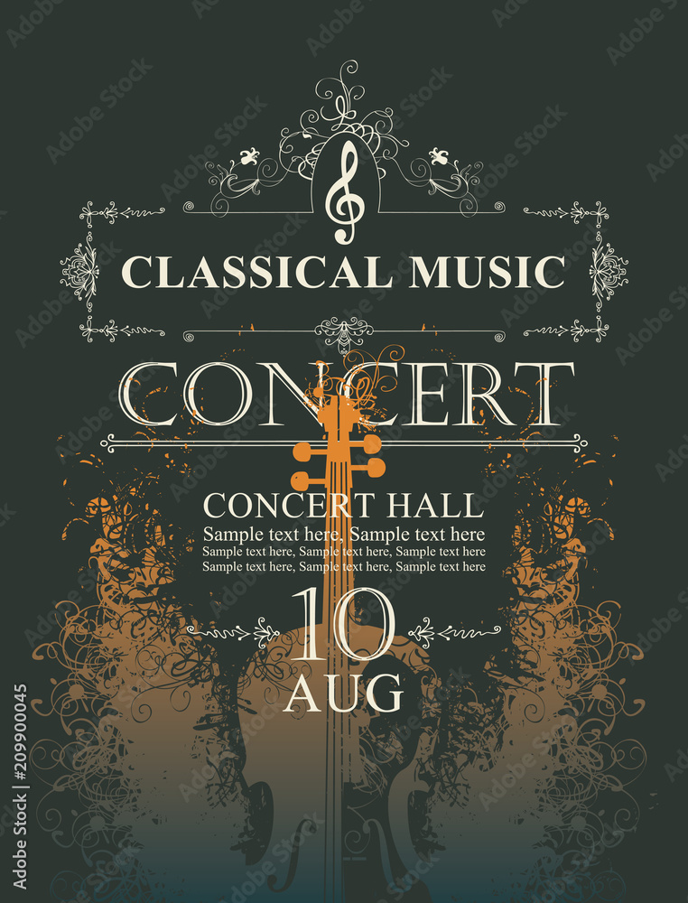 Vector poster for a concert of classical music with place for text on ...