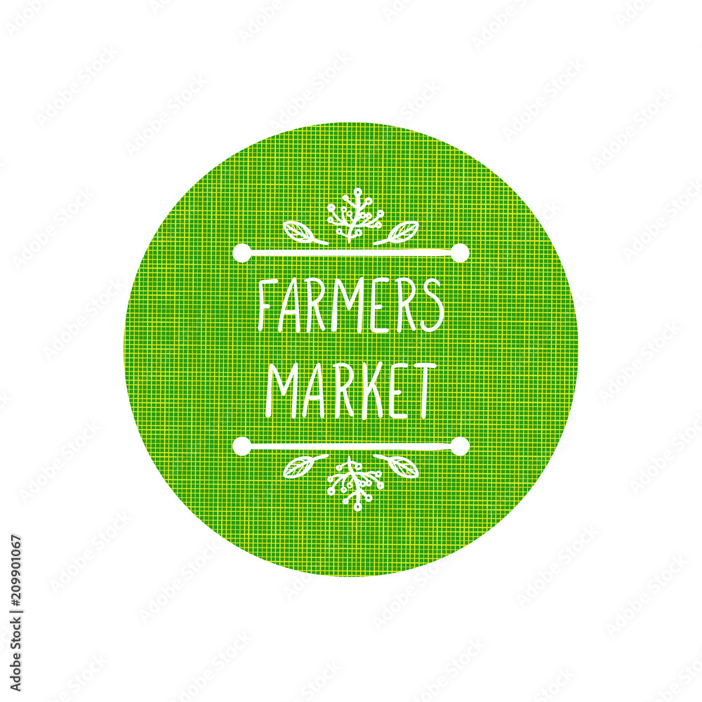 Vector Farmers Market Logo Template, Green Textured Circle and Hand ...