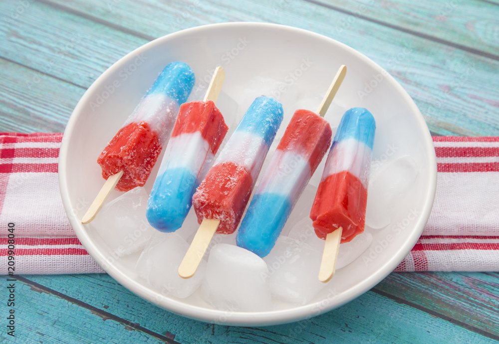 Red White and Blue Popsicles in a Bowl of Ice to Keep them Cool for ...