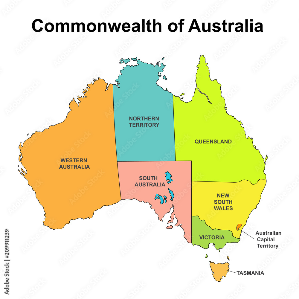 Map of Australia with internal regional boundaries, vector illustration ...