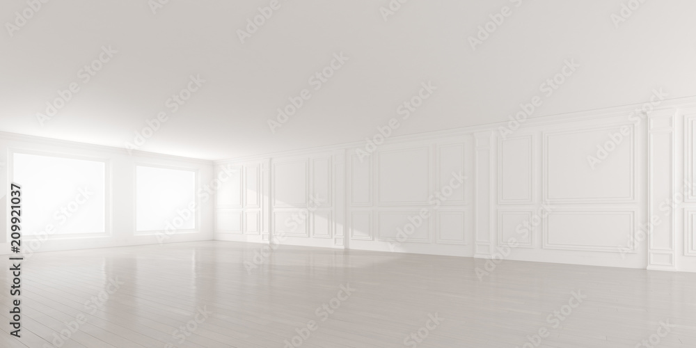 Perspective of the sun light cast the shadow on white empty room and ...