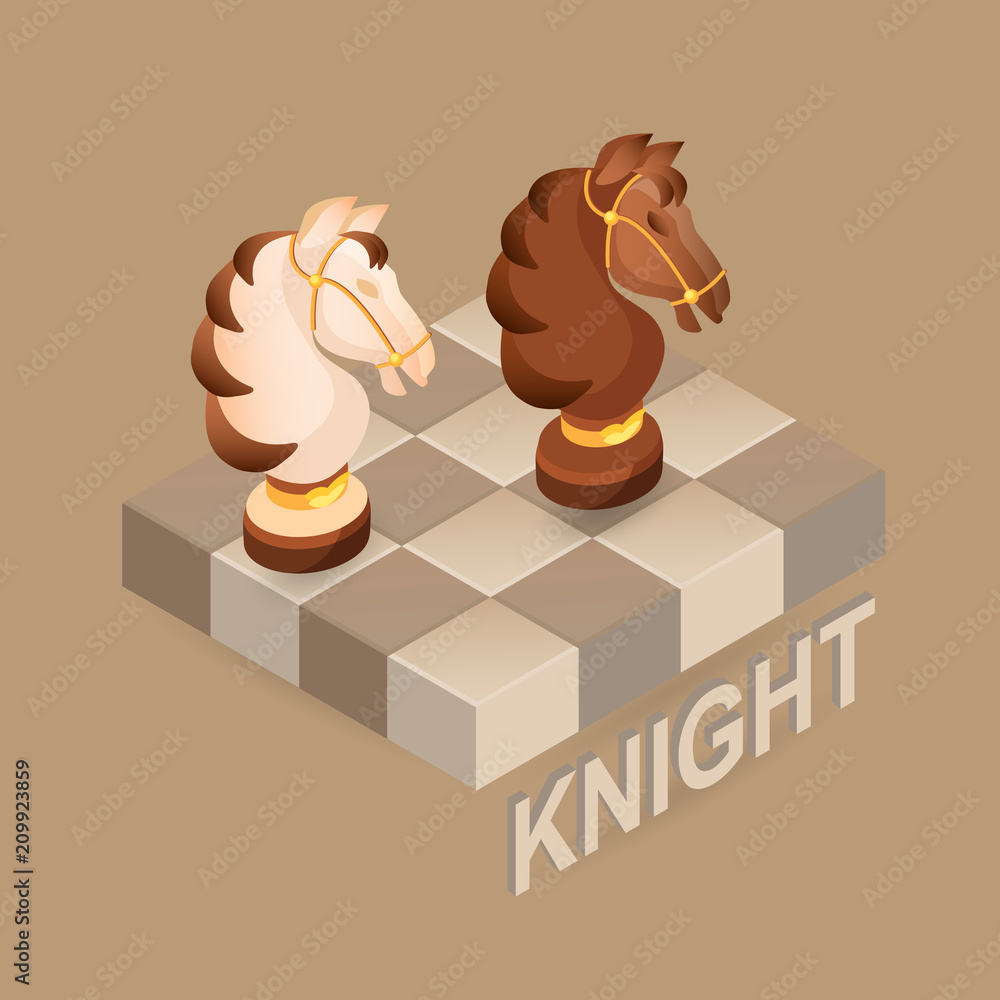 Isometric cartoon chess pieces Knight. Vector flat illustration Stock ...