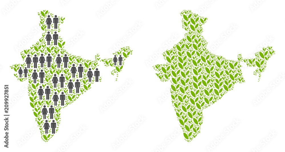 People population and floral India map. Vector abstraction of India map ...
